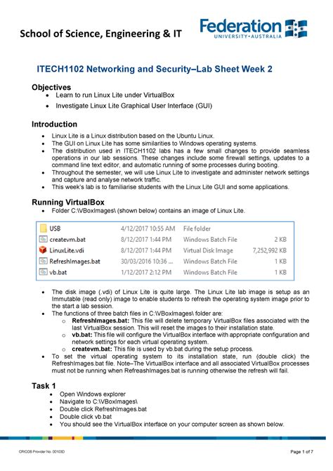 Week Lab Sheet Lab Work ITECH Networking And SecurityLab
