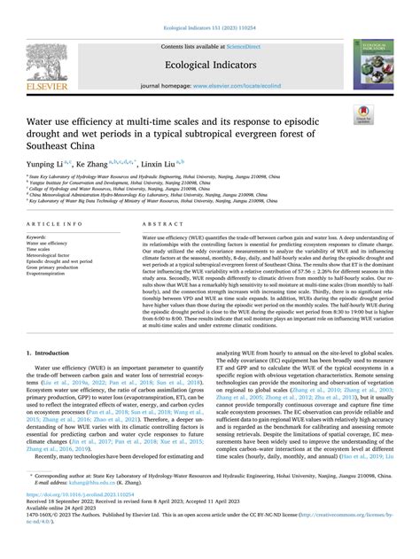 Pdf Water Use Efficiency At Multi Time Scales And Its Response To Episodic Drought And Wet