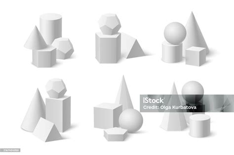 석고 인물 구성 흰색 피라미드 원통형과 큐브 공과 다각형 사실적인 3d 절연 요소 빛과 그림자 간단한 렌더링 형태 미니멀리스트 배경 벡터 지오메트리 세트 3차원 형태에 대한