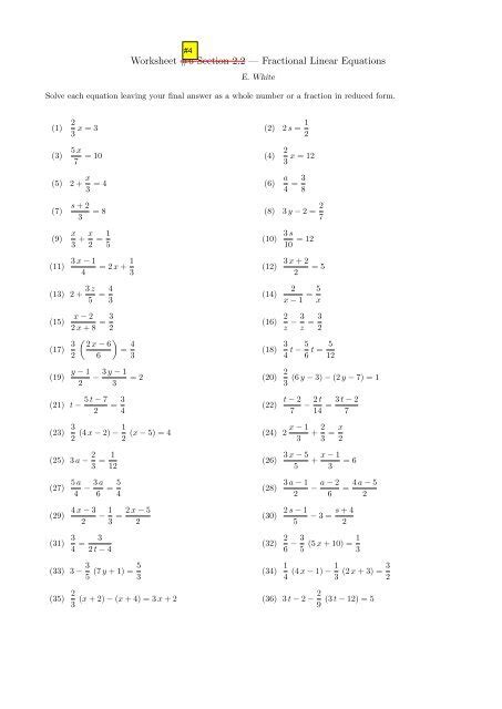 Solving Equations With Fractional Coefficients Worksheet Tessshebaylo