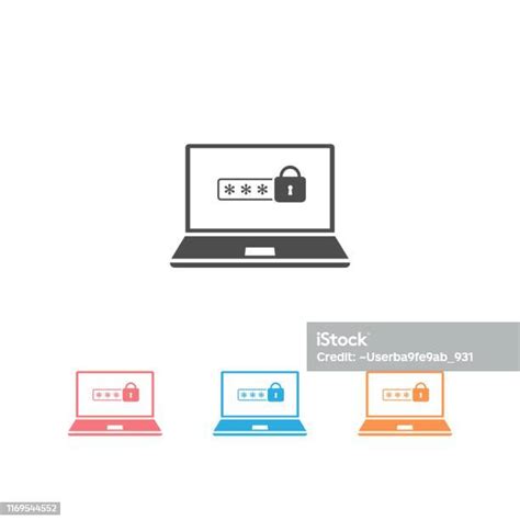 암호 알림 및 잠금 아이콘이 격리된 랩톱 아이콘이 설정되어 있습니다 보안 개인 액세스 사용자 권한 부여 로그인 양식의 개념 벡터
