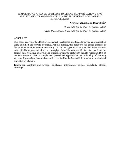 Doc Performance Analysis Of Device To Device Communication Using Amplify And Forward Relaying