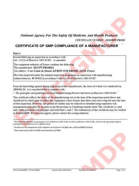 Gmp Certiticate Haupt Pdf