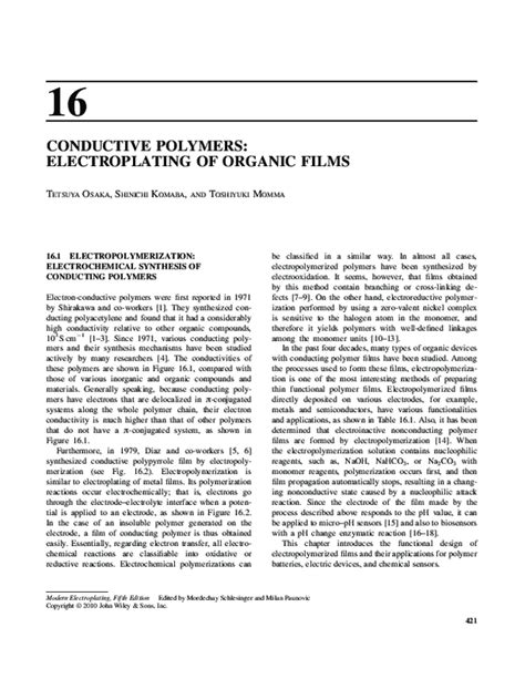 Pdf Conductive Polymers Electroplating Of Organic Films
