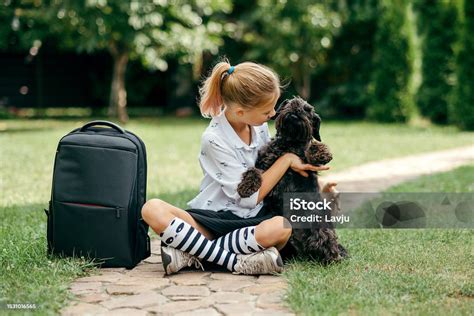 학교로 돌아 가기 배낭을 메고 재미있게 학교에 가는 귀여운 소녀 교육에 대한 스톡 사진 및 기타 이미지 교육 개 신학기 Istock