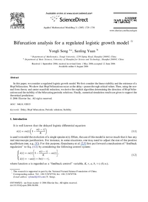Pdf Bifurcation Analysis For A Regulated Logistic Growth Model