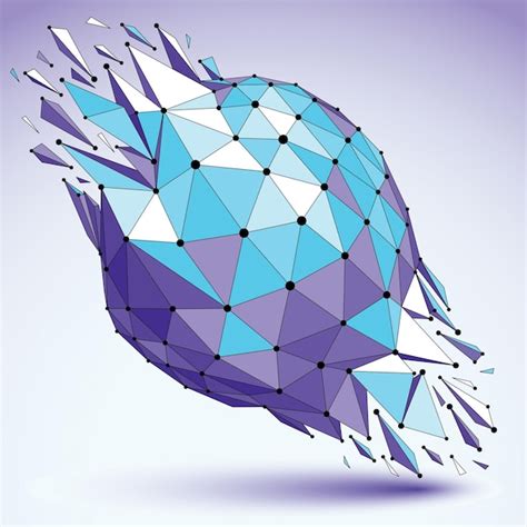 연결된 검은색 선과 점이 있는 추상 3d 면처리된 파란색 그림 조각과 입자가 있는 벡터 낮은 폴리 부서진 디자인 요소입니다 폭발 효과 프리미엄 벡터