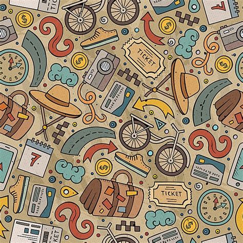 만화 귀여운 손으로 그린 여행 원활한 패턴 배경 그림 물감 모자 와 배경 일러스트 및 사진 무료 다운로드 Pngtree