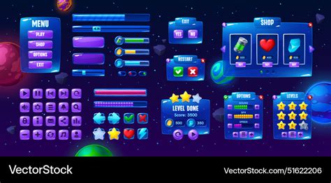 Galaxy Space Game Interface Button And Panel Vector Image