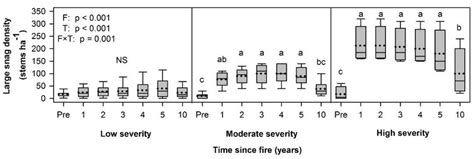 Large 20 Cm Dbh Snag Density With Respect To Fire Severity And Time