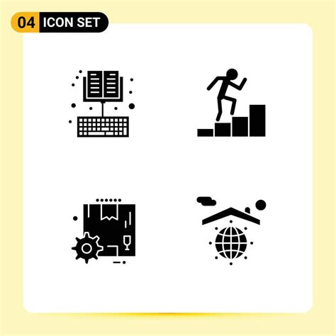 Set Of 4 Commercial Solid Glyphs Pack For Online Configuration Education Employee Settings
