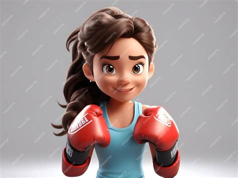 Premium Ai Image 3d Cartoon A Toon Girl In Boxing Gloves With A White