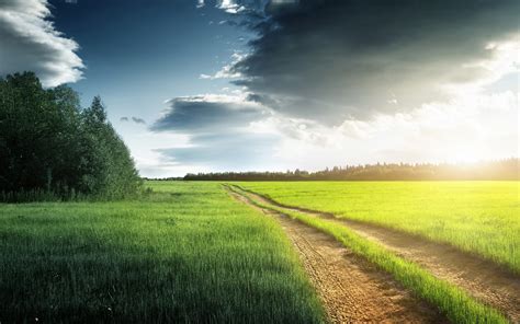 วอลเปเปอร์ แสงแดด แนวนอน ธรรมชาติ ท้องฟ้า ฟิลด์ ถนน สีเขียว เช้า ขอบฟ้า เมฆ ทุ่งหญ้า