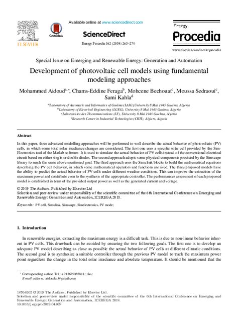 Pdf Development Of Photovoltaic Cell Models Using Fundamental Modeling Approaches