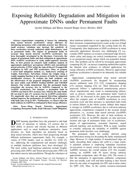 Pdf Exposing Reliability Degradation And Mitigation In Approximate Dnns Under Permanent Faults