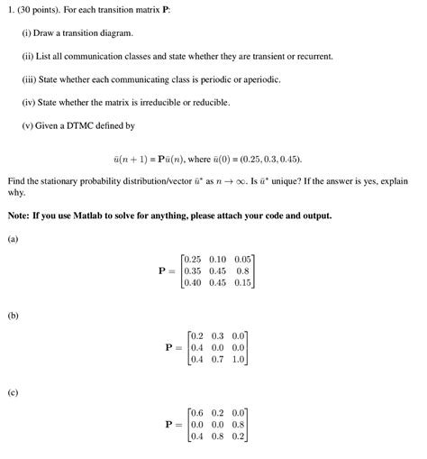 1 30 Points For Each Transition Matrix P I
