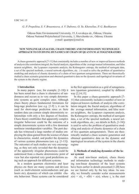 Pdf New Nonlinear Analysis Chaos Theory And Information Technology