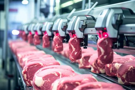 Ai Operated Robotic Arms In A Meat Processing Pla Premium Ai Generated Image