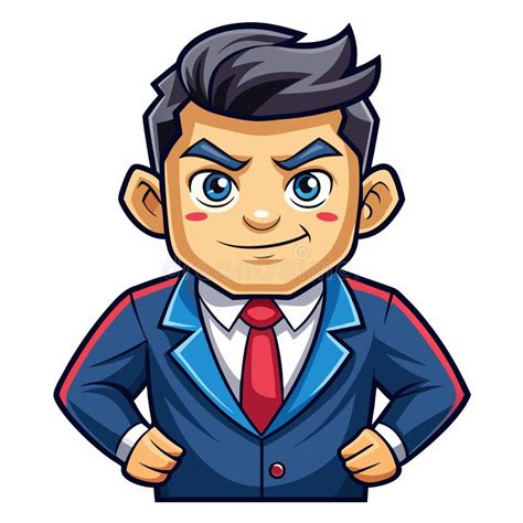Confident Cartoon Businessman With Hands On Hips Smirking Stock Vector
