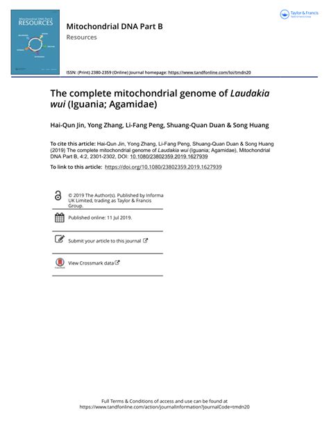 Pdf The Complete Mitochondrial Genome Of Laudakia Wui Iguania Agamidae