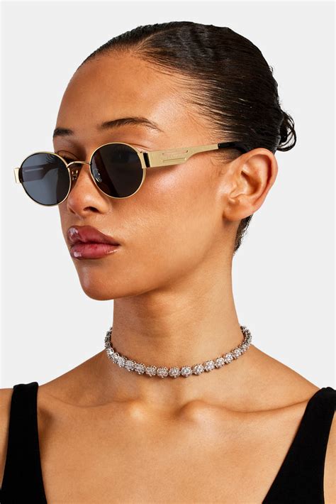 Gold Metal Round Sunglasses Black Womens Accessories Shop