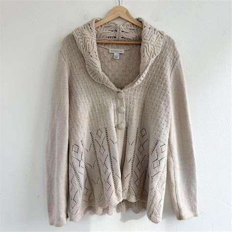 Y2k Cream Eyelet Knit Cardigan Sweater By Christopher And Banks Size