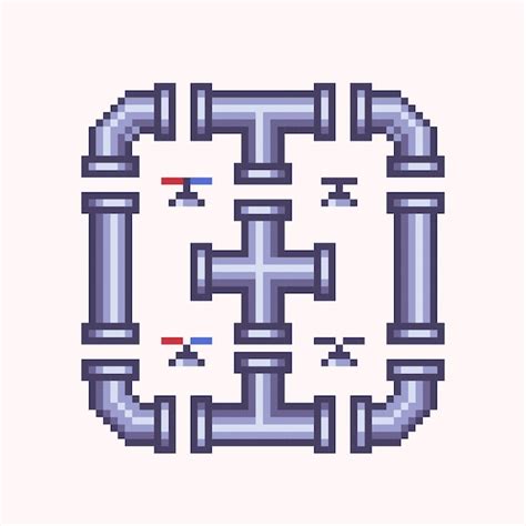 튜브 및 파이프 배관 픽셀 아트 세트입니다 가스 또는 수도관 증기 압력 카운터 수도꼭지 프리미엄 벡터