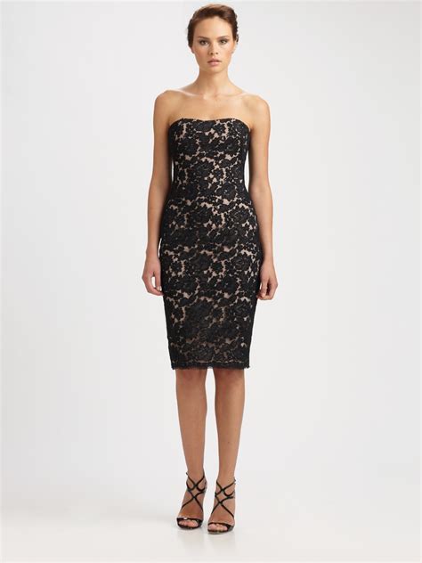 Lyst Notte By Marchesa Strapless Lace Cocktail Dress In Black