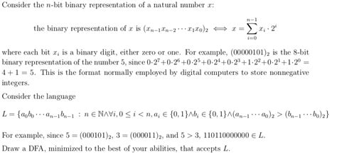 solved consider the n bit binary representation of a natural