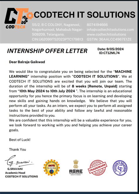 Balraje Gaikwad On Linkedin Codtechitsolutions Coding Modelbuilding Intern Machinelearning