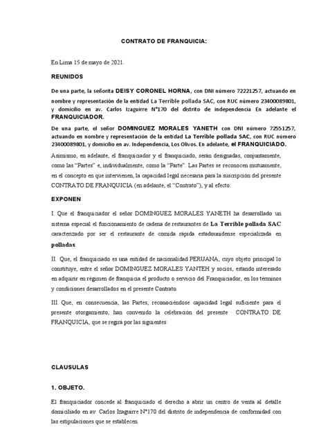 Contrato De Franquicia Pdf Franquiciamiento Seguro