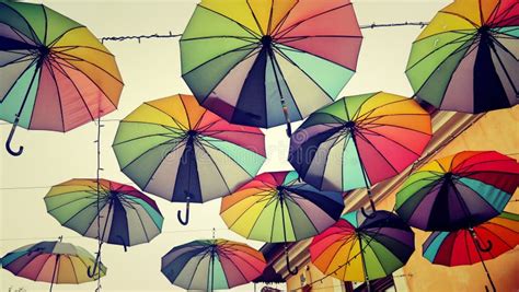 Hungary Szentendre Colorful Umbrella Decorations In Old Town Editorial