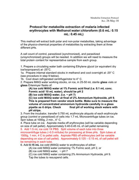 Protocol For The Methanolwaterchloroform Extraction Of Rbcs 1 Docest
