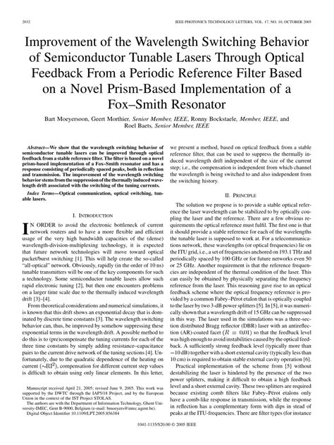 Pdf Improvement Of The Wavelength Switching Behavior Of Semiconductor Tunable Lasers Through