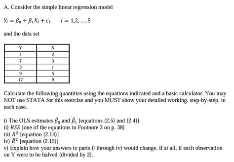 Solved A Consider The Simple Linear Regression Model Chegg