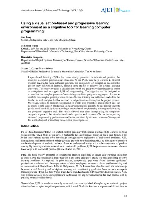 Pdf Using A Visualisation Based And Progressive Learning Environment As A Cognitive Tool For