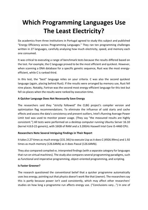 Ppt Which Programming Languages Use The Least Electricity Powerpoint