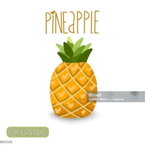 흰색 배경에 과일 파인애플의 벡터 일러스트레이션 손 그리기 파인애플 레터링 비문 유기농 건강한 생활방식에 대한 스톡 벡터 아트 및 기타 이미지 Istock