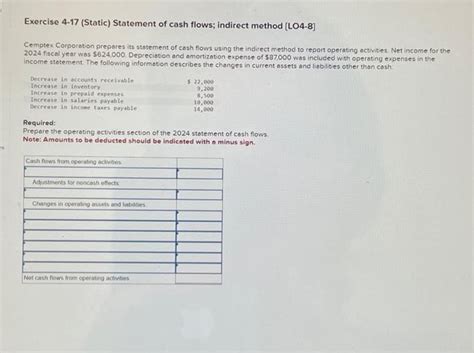 Solved Exercise Static Statement Of Cash Flows Chegg