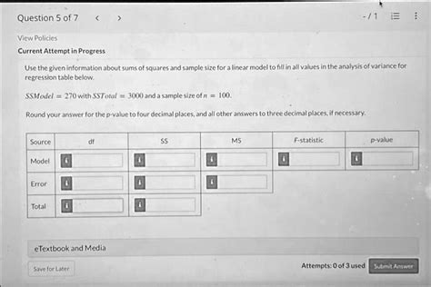 SOLVED Question5 Of7 View Policies CurrentAttemptin Progress Use The Given Information About