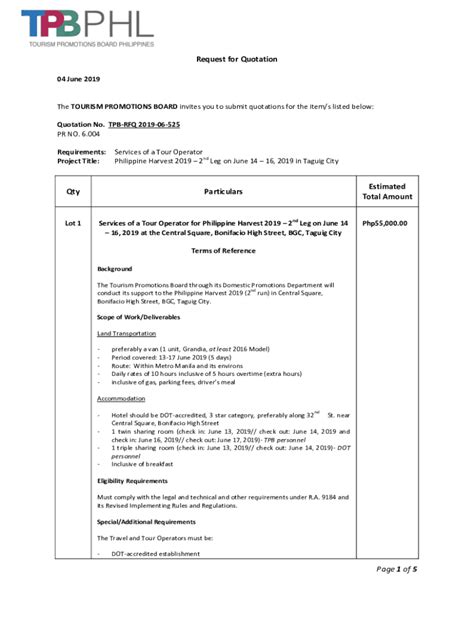 Fillable Online Of Request For Quotation Qty Particulars Estimated Total Amount Fax Email