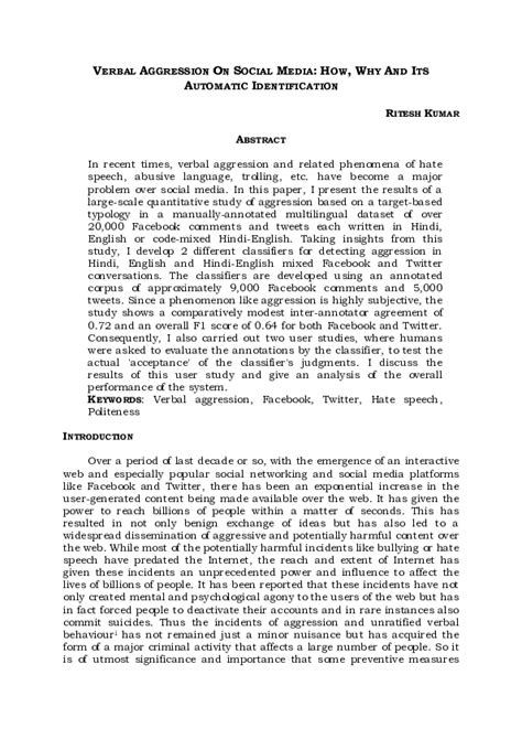 Pdf Verbal Aggression On Social Media How Why And Its Automatic Identification
