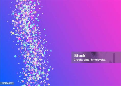 카니발 반짝이 3d 서프라이즈 일러스트 네온 배경입니다 떨어지는 리본 보라색 눈부심 색종이 카니발 종이 레이저 질감 디지털 디자인 핑크 카니발 틴셀 0명에 대한 스톡 벡터