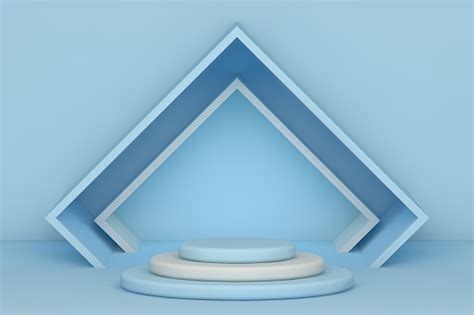 파란색과 흰색 연단과 최소한의 추상적 배경 3d 렌더링 기하학적 모양 현대 웹 사이트에서 상을위한 무대 빈 제품 스탠드 생활