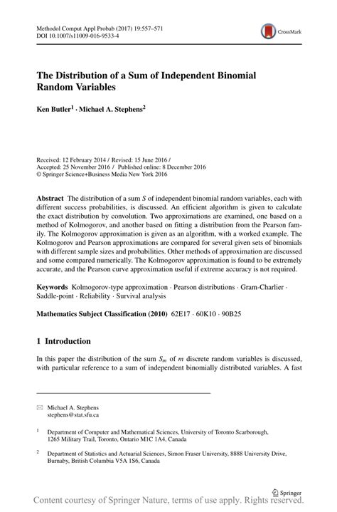 The Distribution Of A Sum Of Independent Binomial Random Variables Request Pdf