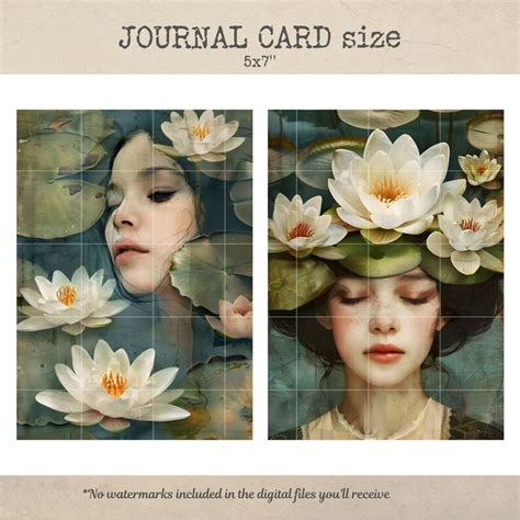 Water Lily Portrait Ephemera Surreal Collage Atc Cards Digital Download Etsy
