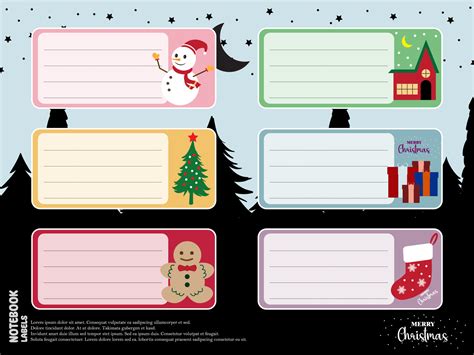 Christmas Notebook Labels School Book Labels Template Name And Class Set Stickers 36368274