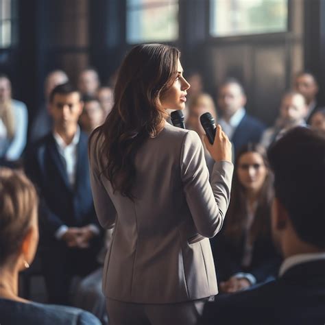 A Woman Speaking Into A Microphone With A Man Speaking In The