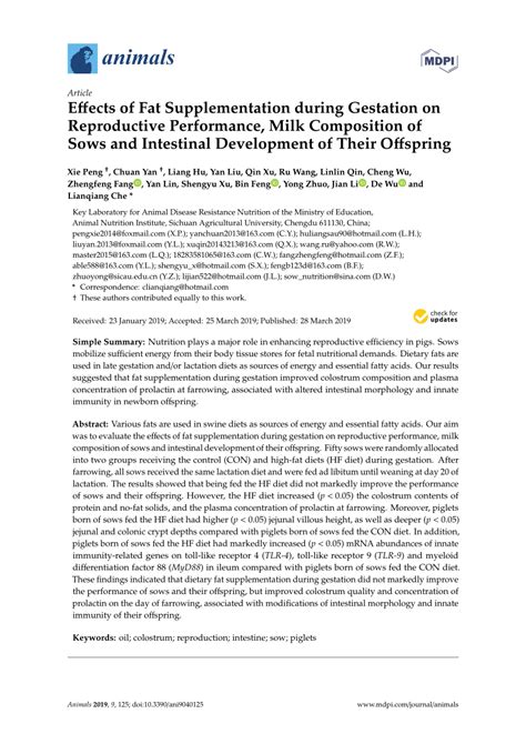 Pdf Effects Of Fat Supplementation During Gestation On Reproductive Performance Milk