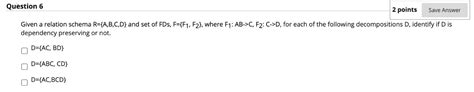 solved question 6 2 points save answer given a relation